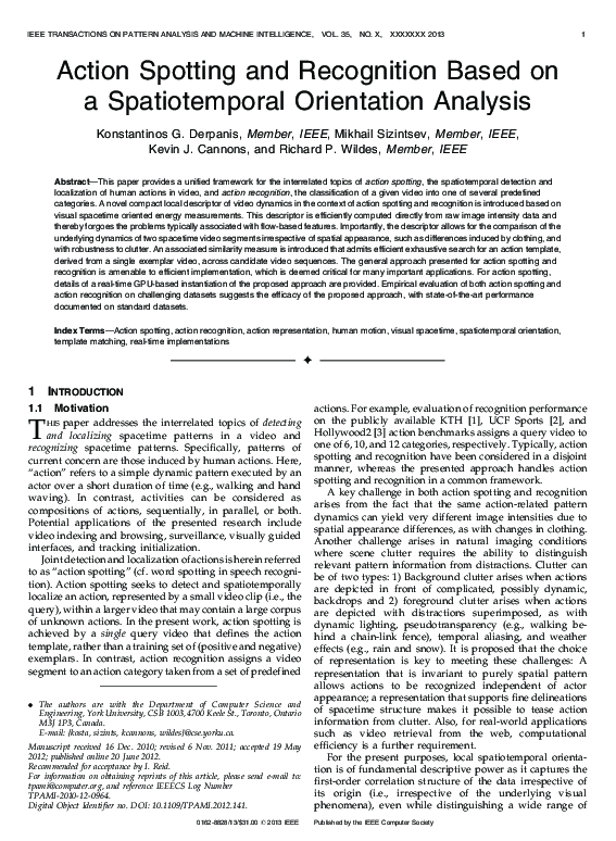 Pdf Action Spotting And Recognition Based On A Spatiotemporal Orientation Analysis