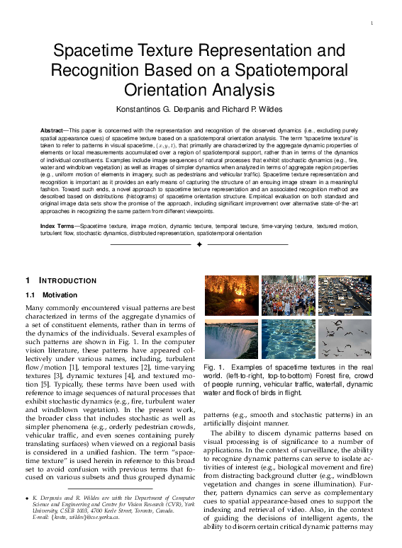 Pdf Spacetime Texture Representation And Recognition Based On A Spatiotemporal Orientation