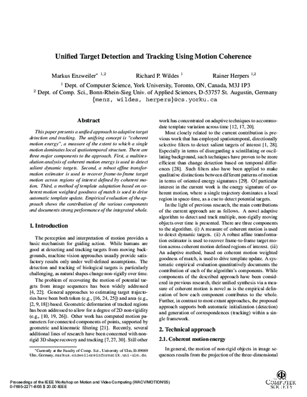 Pdf Unified Target Detection And Tracking Using Motion Coherence