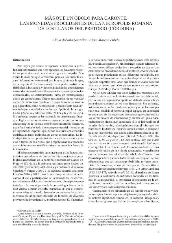 (PDF) MÁS QUE UN ÓBOLO PARA CARONTE. LAS MONEDAS PROCEDENTES DE LA ...