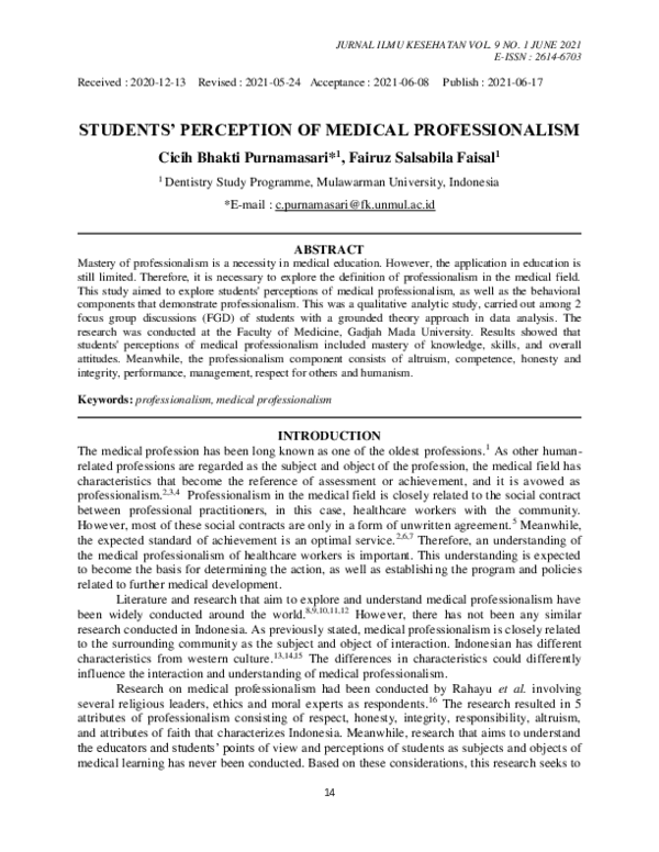(PDF) Students’ Perception of Medical Professionalism
