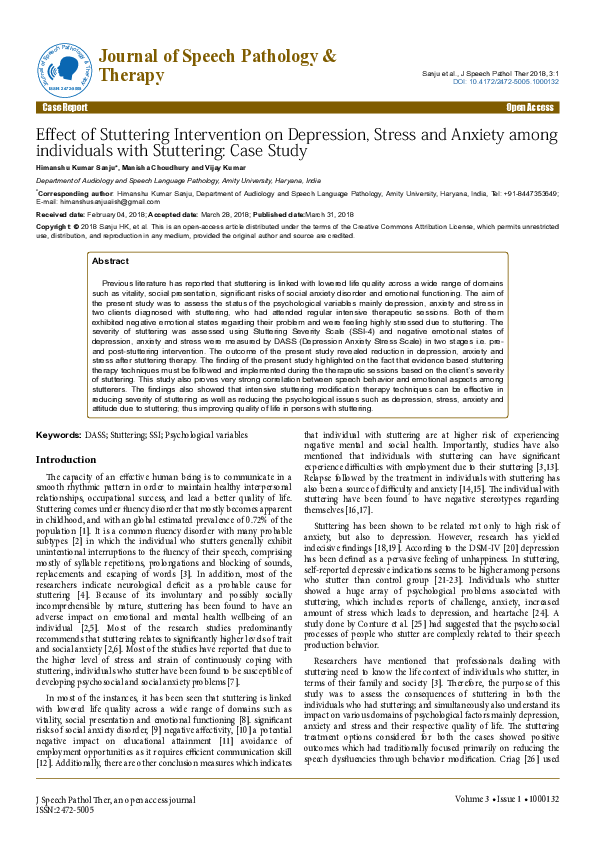 (PDF) Effect of Stuttering Intervention on Depression, Stress and ...