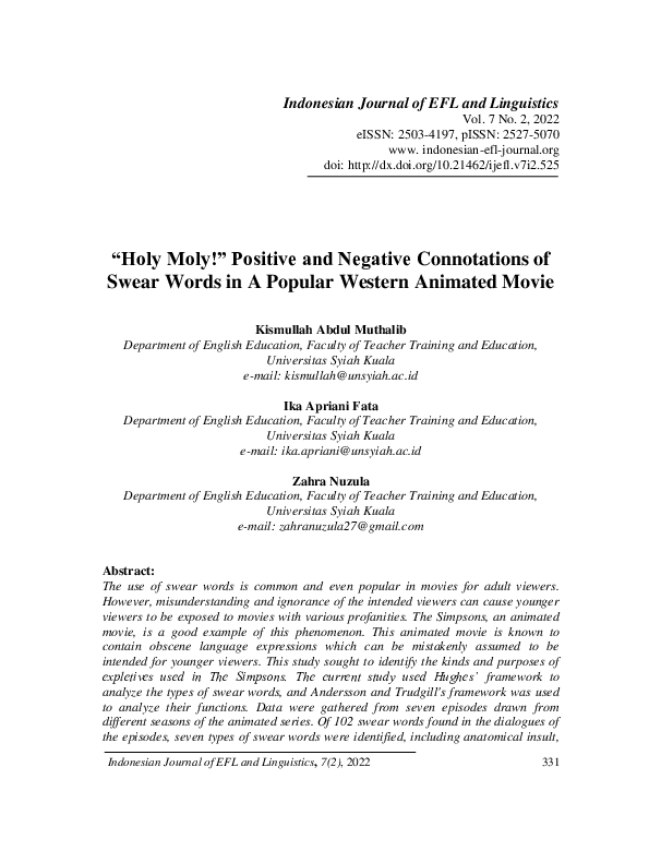 (PDF) “Holy Moly!” Positive and Negative Connotations of Swear Words in ...
