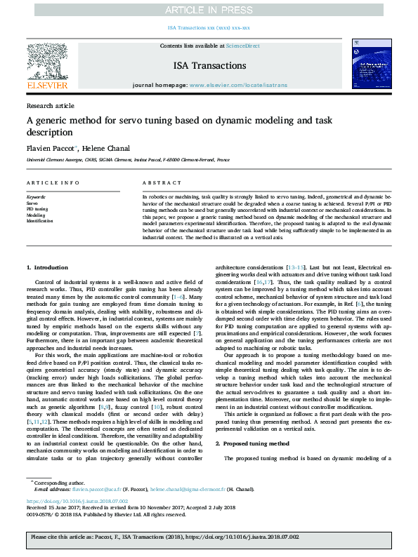 Pdf A Generic Method For Servo Tuning Based On Dynamic Modeling And 0442