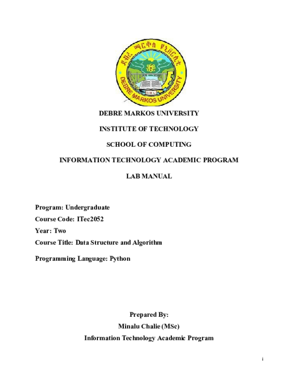 (DOC) Data structure and algor lab manual