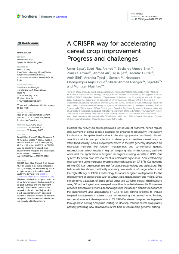 (PDF) A CRISPR way for accelerating cereal crop improvement: Progress ... (PDF) A CRISPR way for accelerating cereal crop improvement: Progress ...