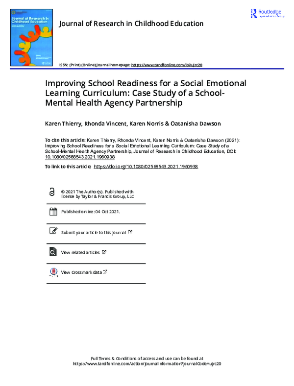 (PDF) Improving School Readiness for a Social Emotional Learning ...