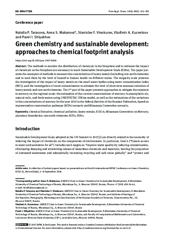(PDF) Green chemistry and sustainable development: approaches to ...