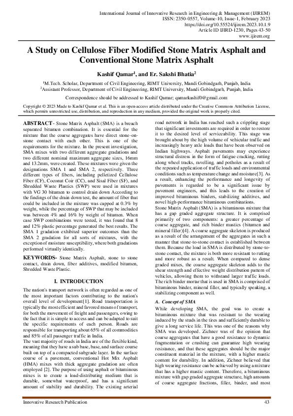(PDF) A Study on Cellulose Fiber Modified Stone Matrix Asphalt and ...