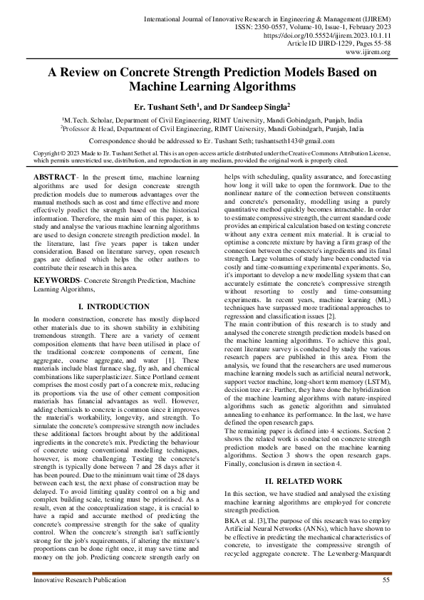 Pdf A Review On Concrete Strength Prediction Models Based On Machine Learning Algorithms