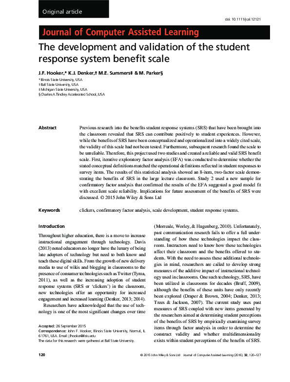 (PDF) The development and validation of the student response system benefit scale