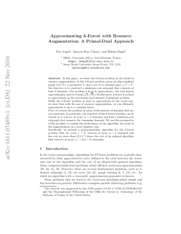 (PDF) Approximating k-Forest with Resource Augmentation: A Primal-Dual ...