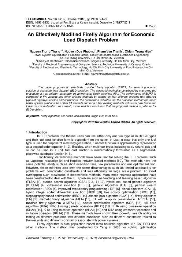 (PDF) An Effectively Modified Firefly Algorithm for Economic Load Dispatch Problem