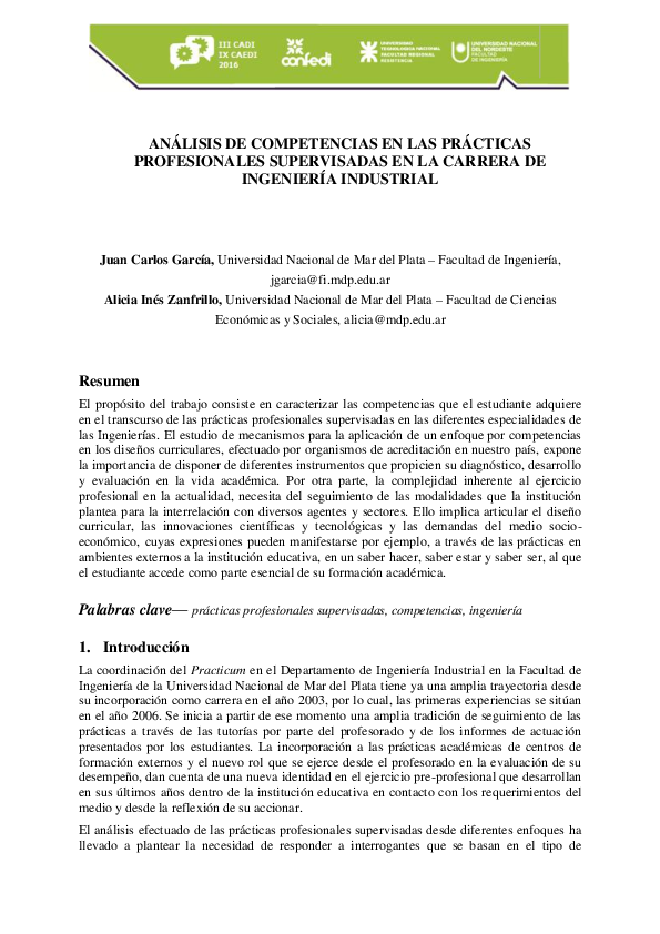 (PDF) Análisis de competencias en las prácticas profesionales supervisadas en la carrera de ...