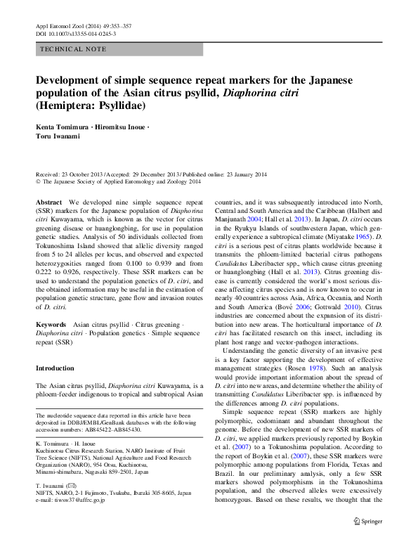 (PDF) Development of simple sequence repeat markers for the Japanese ...