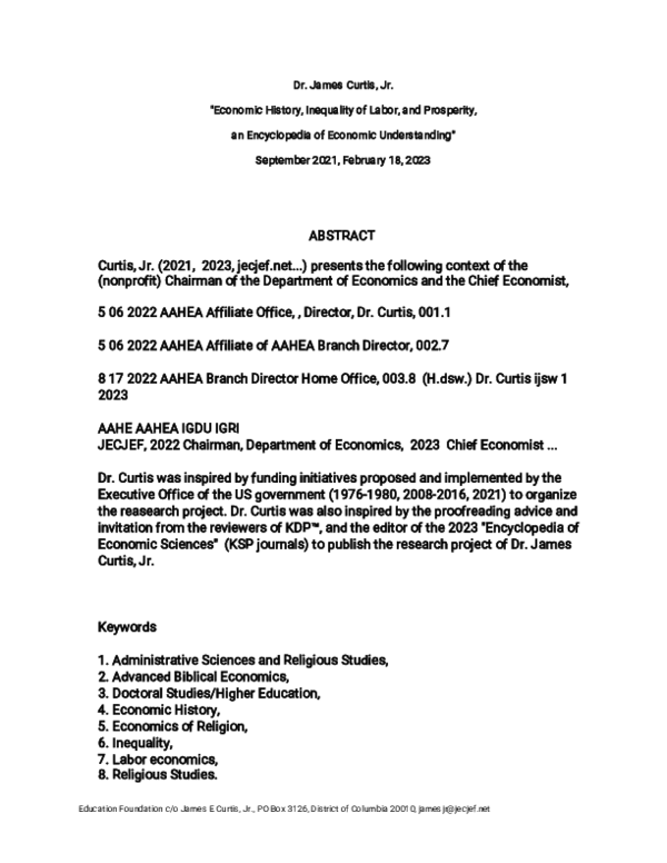 (PDF) Dr. James Curtis Jr, Economic History, Inequality of labor, and ...