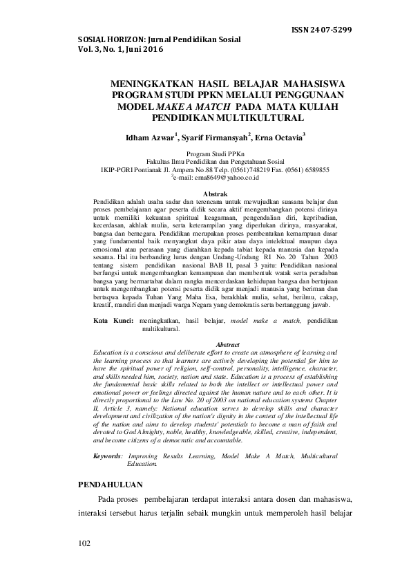 (PDF) Meningkatkan Hasil Belajar Mahasiswa Program Studi PPKN Melalui Penggunaan Model Make a ...