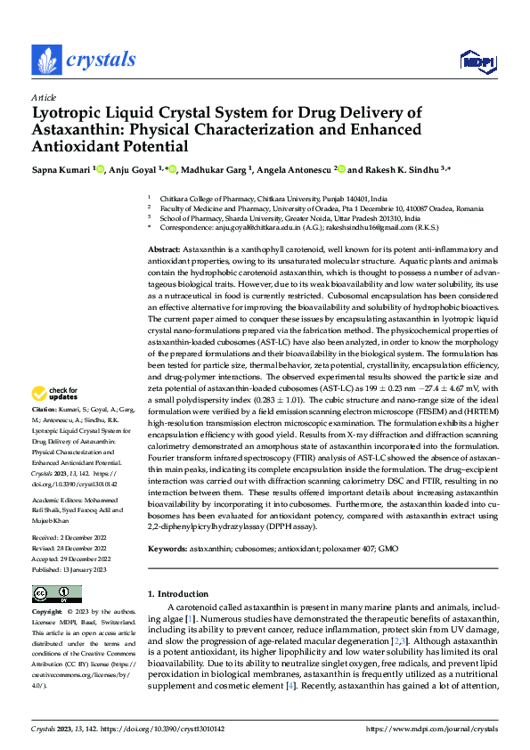 (PDF) Lyotropic Liquid Crystal System for Drug Delivery of Astaxanthin: Physical ...
