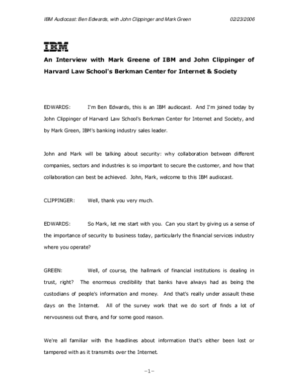 (PDF) 1-IBM An Interview with Mark Greene of IBM and John Clippinger