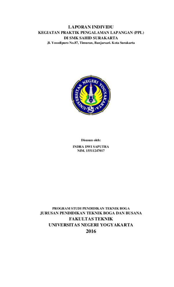 (PDF) Laporan Individu Kegiatan Praktik Pengalaman Lapangan (PPL) | 108 ...