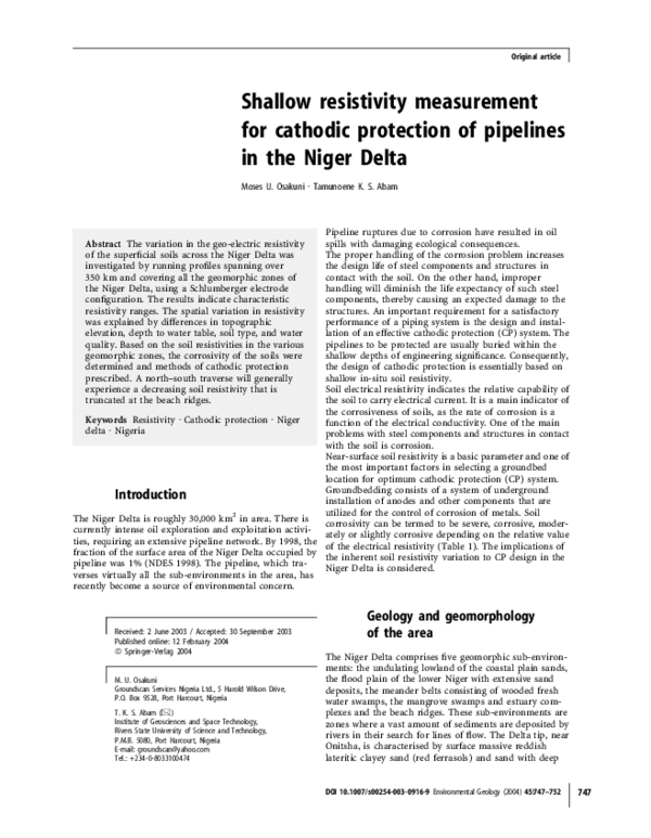(PDF) Shallow resistivity measurement for cathodic protection of ...