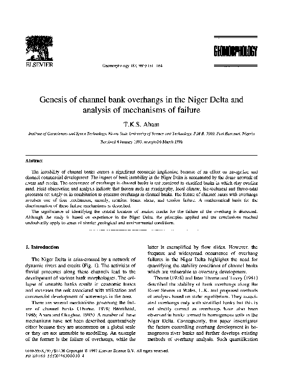 (PDF) Genesis of channel bank overhangs in the Niger Delta and analysis ...