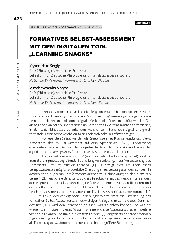 (PDF) Formatives Selbst-Assessment Mit Dem Digitalen Tool „Learning Snacks“ | Maryna ...