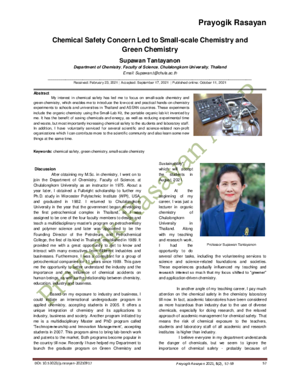 (PDF) Chemical Safety Concern Led to Small-scale Chemistry and Green ...