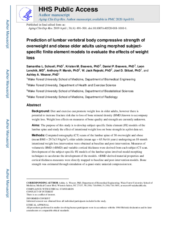 (PDF) Prediction of lumbar vertebral body compressive strength of overweight and obese older ...