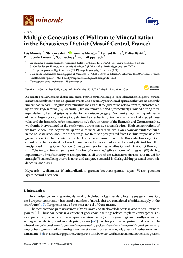 (PDF) Multiple Generations of Wolframite Mineralization in the ...
