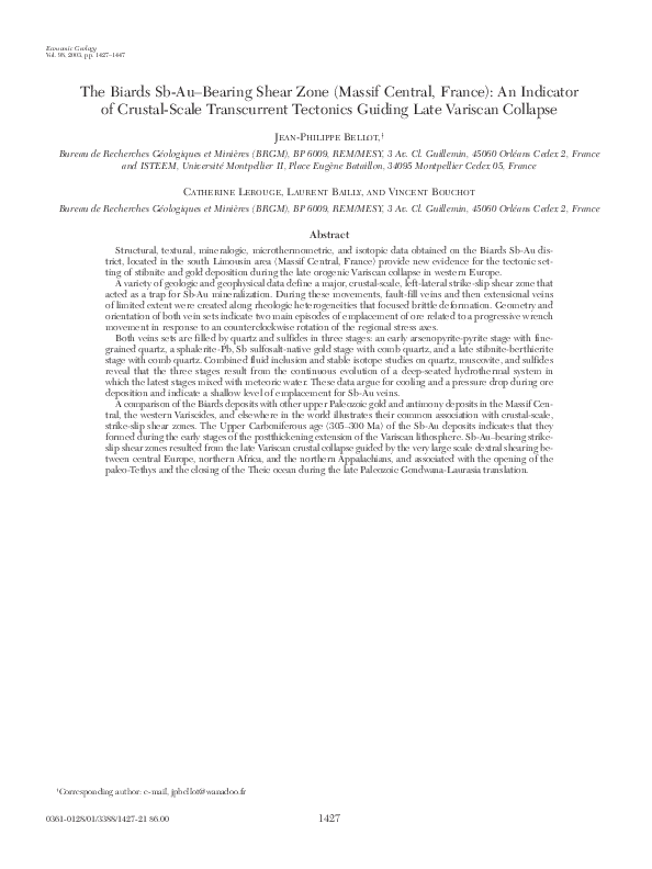(PDF) The Biards Sb-Au-Bearing Shear Zone (Massif Central, France): An ...