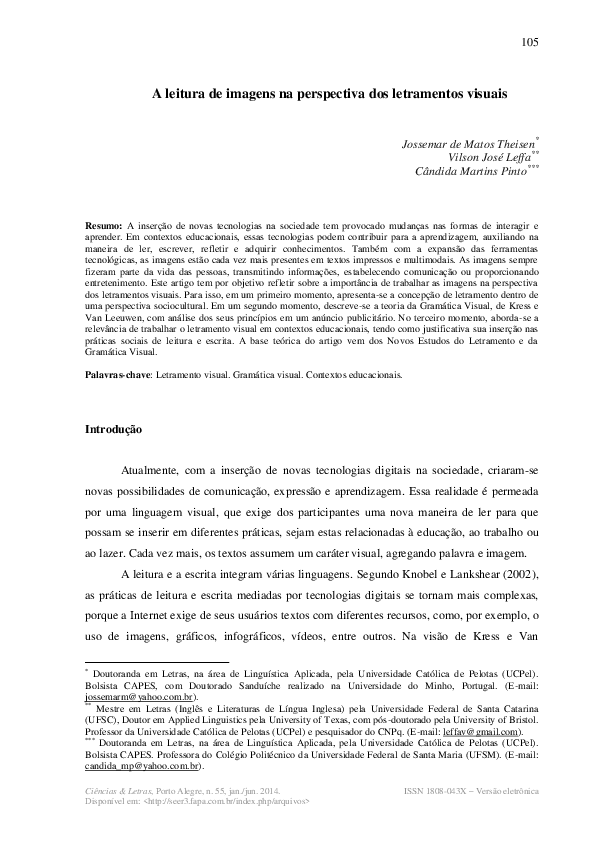 (PDF) A leitura de imagens na perspectiva dos letramentos visuais
