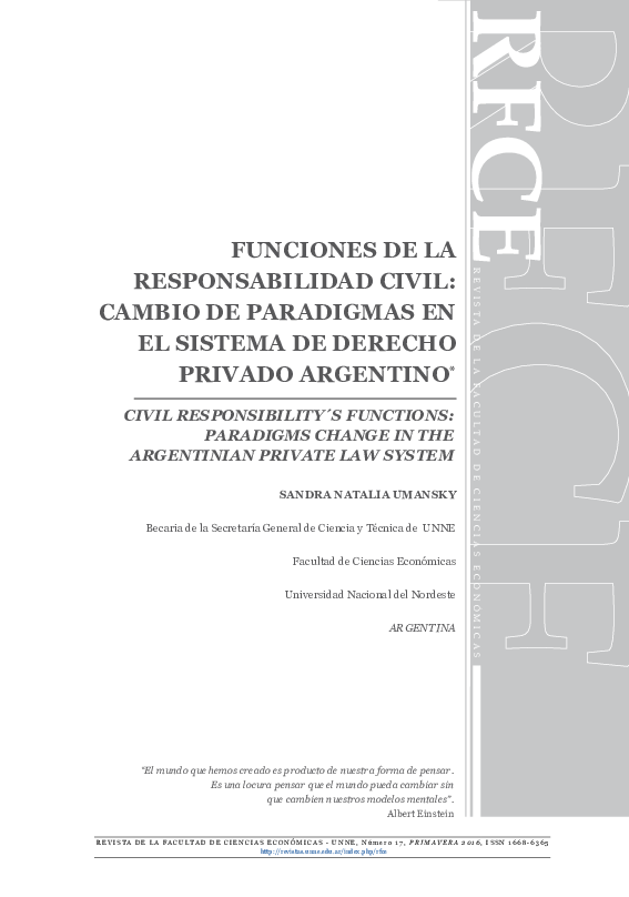 (PDF) Funciones de la responsabilidad civil: cambio de paradigmas en el sistema de Derecho ...