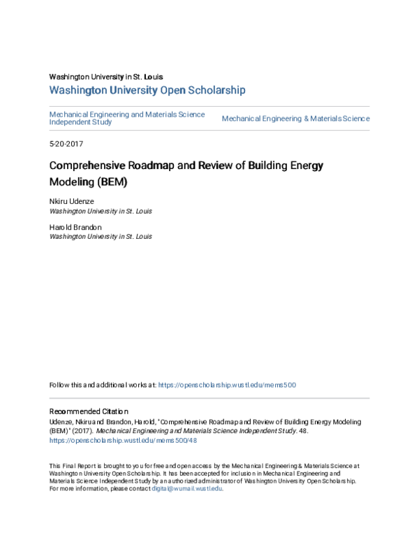 (PDF) Comprehensive Roadmap and Review of Building Energy Modeling (BEM)