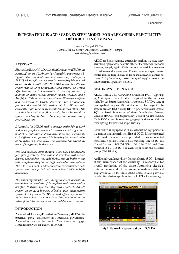 (PDF) Integrated GIS and SCADA system model for Alexandria electricity distribution company