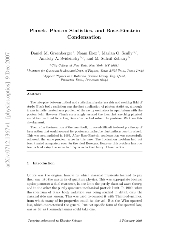 (PDF) Planck, photon statistics, and Bose–Einstein condensation