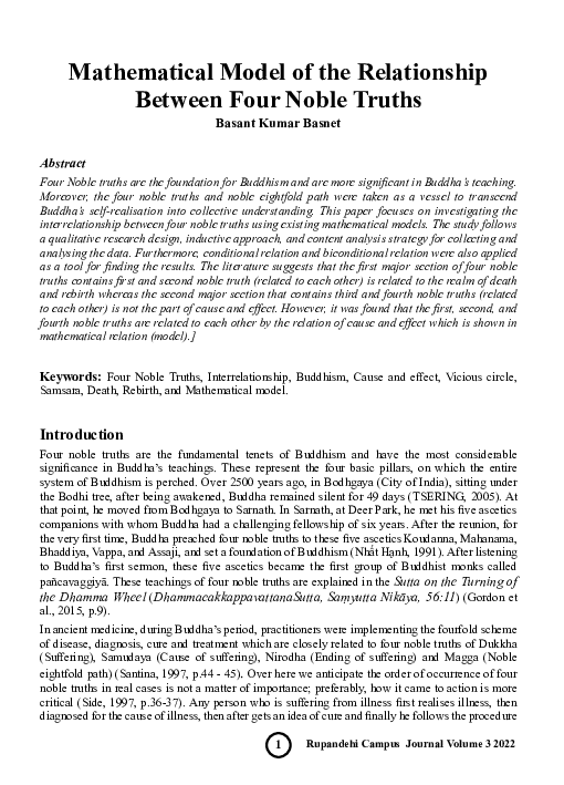(PDF) Mathematical Model of the Relationship Between Four Noble Truths