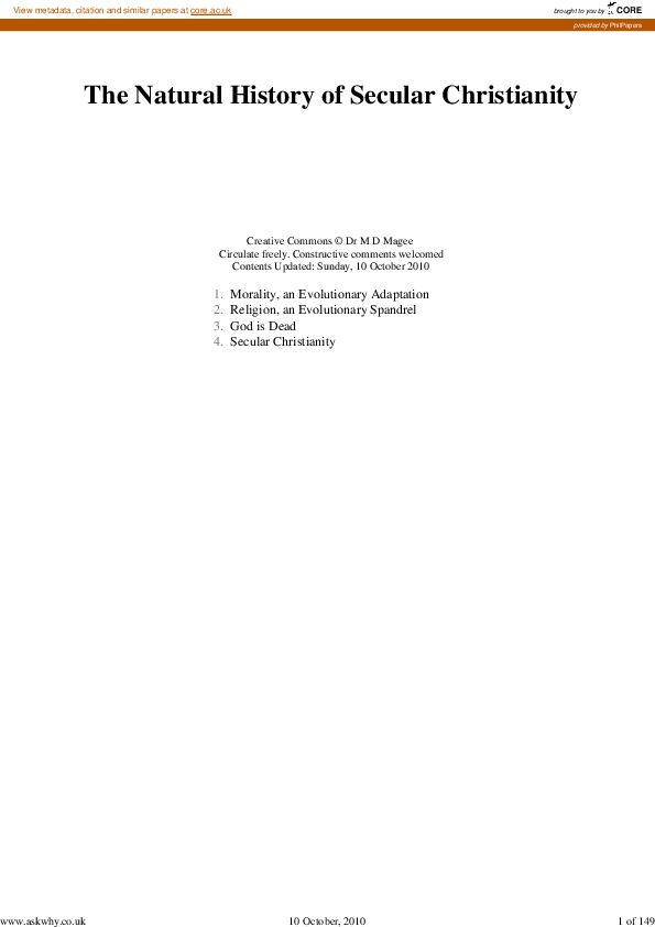 (PDF) The Natural History of Secular Christianity | Michael D Magee ...