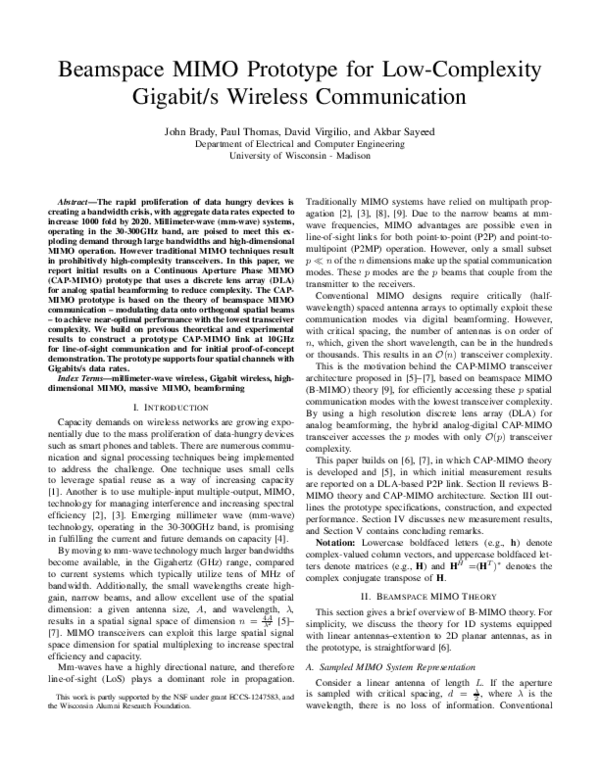 (PDF) Beamspace MIMO prototype for low-complexity Gigabit/s wireless communication | akbar ...