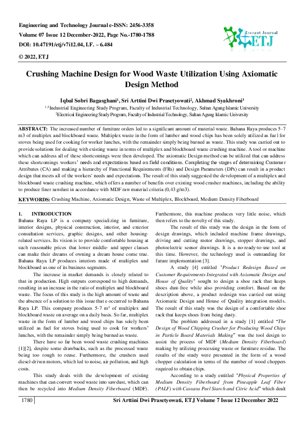 (PDF) Crushing Machine Design for Wood Waste Utilization Using Axiomatic Design Method