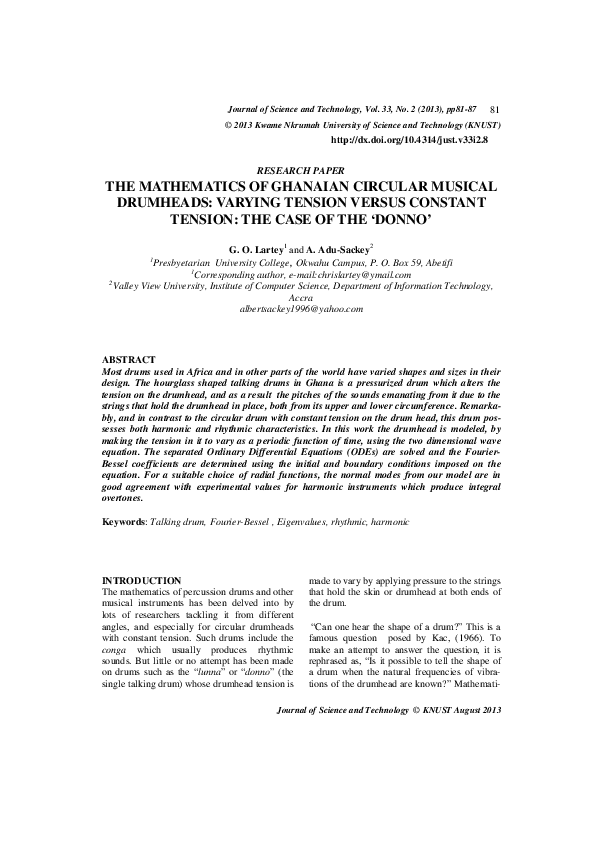 (PDF) The Mathematics of Ghanaian circular musical drumheads: varying ...