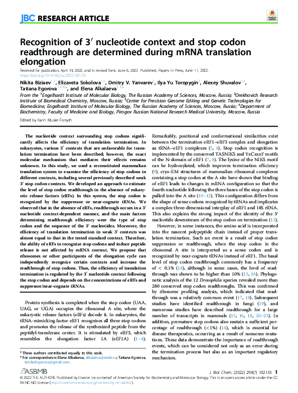 (PDF) Recognition of 3′ nucleotide context and stop codon readthrough are determined during mRNA ...