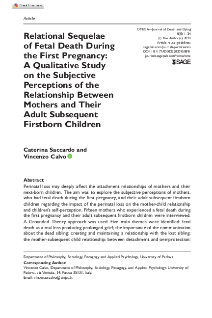 (PDF) Relational Sequelae of Fetal Death During the First Pregnancy: A ...