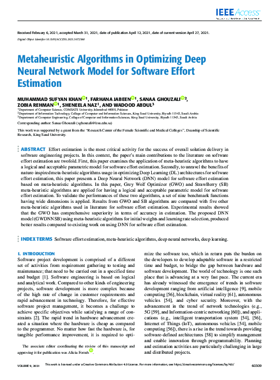 Pdf Metaheuristic Algorithms In Optimizing Deep Neural Network Model For Software Effort