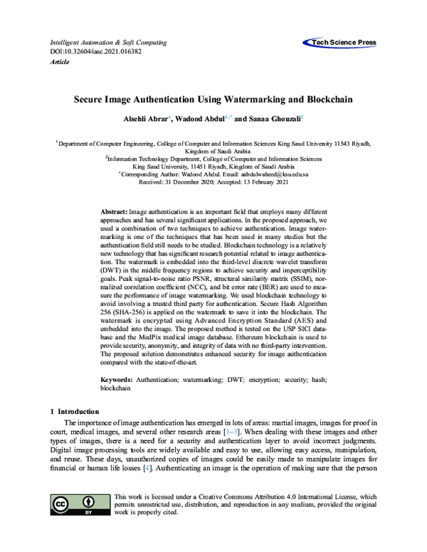 (PDF) Secure Image Authentication Using Watermarking and Blockchain