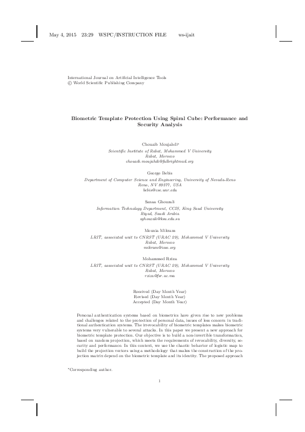 Pdf Biometric Template Protection Using Spiral Cube Performance And