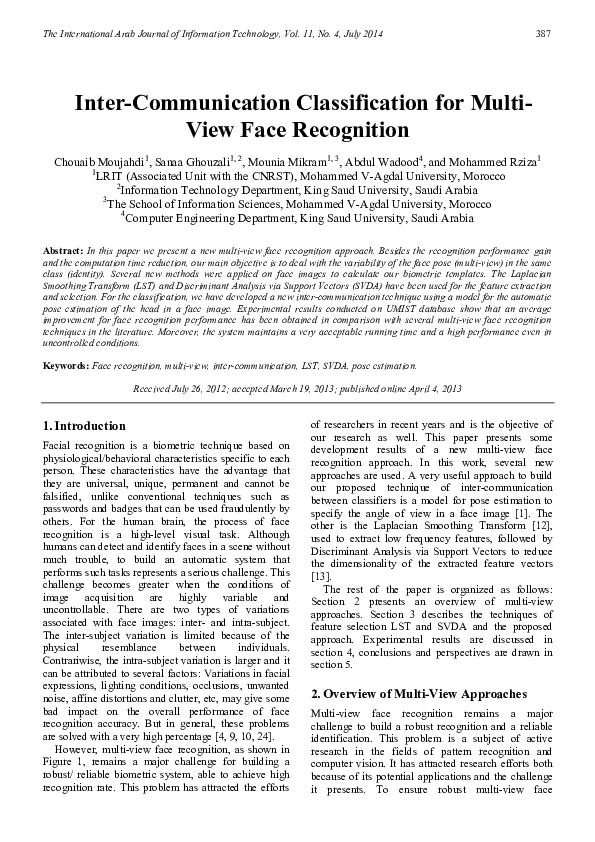 (PDF) Inter-communication classification for multi-view face recognition