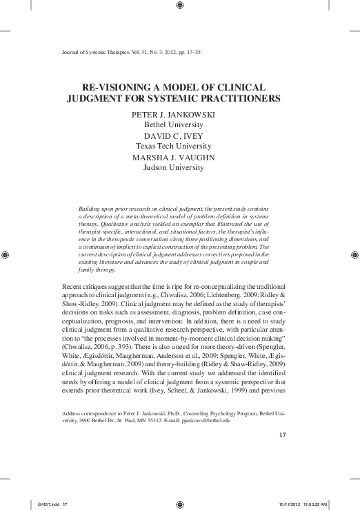 (PDF) Re-visioning a Model of Clinical Judgment for Systemic Practitioners