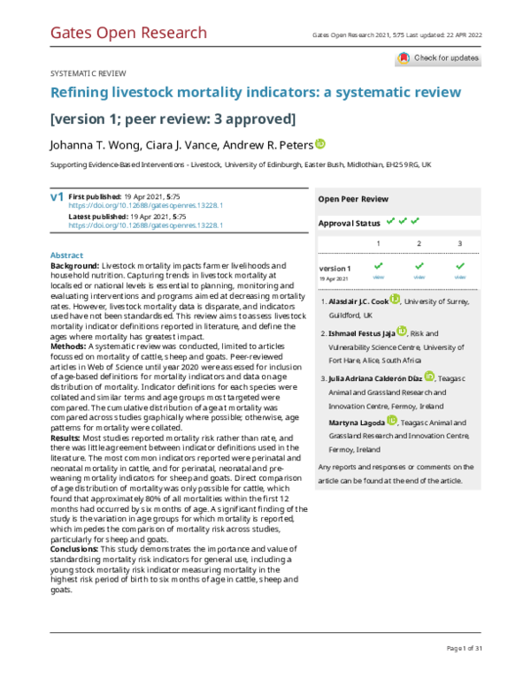 Pdf Refining Livestock Mortality Indicators A Systematic Review