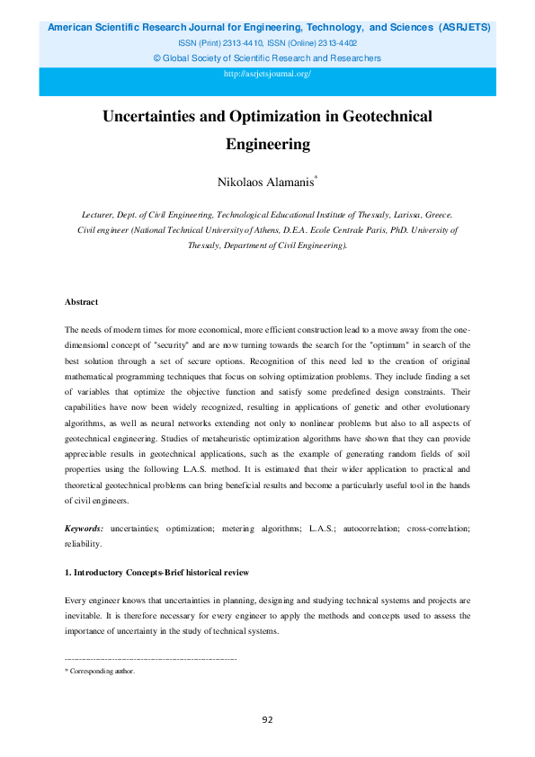 (PDF) Optimization Techniques in Geotechnical Engineering